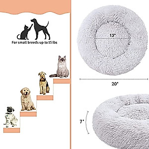 Geizire Cat Beds for Indoor Cats, Cat Bed, Dog Beds for Small Dogs, Washable Donut Calming Round Cat Bed, Soft Fluffy Warm and Cozy Anti Anxiety Cuddler, Joint-Relief Pet Bed(Grey)