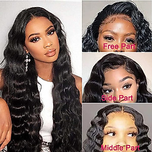 Bworto Loose Deep Wave 13x4 Lace Front Glueless Wigs Human Hair Pre Plucked Loose Deep Curly Lace Frontal Wigs for Black Women Natural Hairline 150% Density 20 Inch