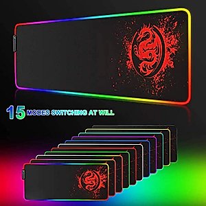 Large RGB Gaming Mouse Pad - 15 Light Modes Extended Computer Keyboard Mat, Anime Dragon Mouse Pad，High-Performance Mouse Pad Optimized for Gamer 31.5 X 12in (Red)