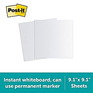 Post-it Flex Write Surface Sheets, 2 Pack, 9.1 x 9.1 in, Instant Whiteboard, Use Dry Erase and Permanent Markers (FWS-Sheets-2PK)