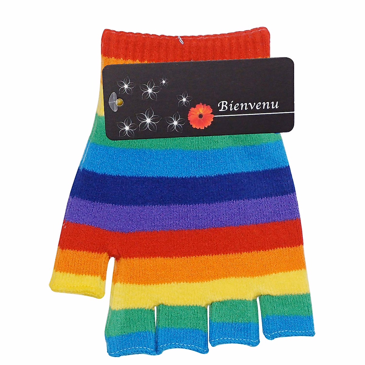 Bienvenu Unisex Half Finger Gloves Kint Convertible Fingerless Winter Mitten, Rainbow