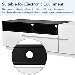 Merax Two-Tone Design Stand with Silver Handles, UV High-Gloss Media Console for Television Up to 70", Chic Style TV Storage Cabinet for Living Room, 66.8 inch Length, White