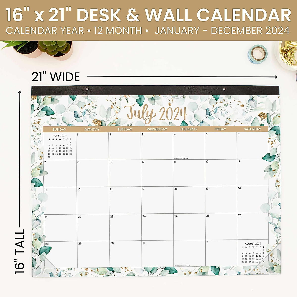 bloom daily planners 2024 Desk Calendar - 21" x 16" Large Monthly Organizer Pad with Stickers (January 2024 - December 2024) Desktop Blotter - Greenery