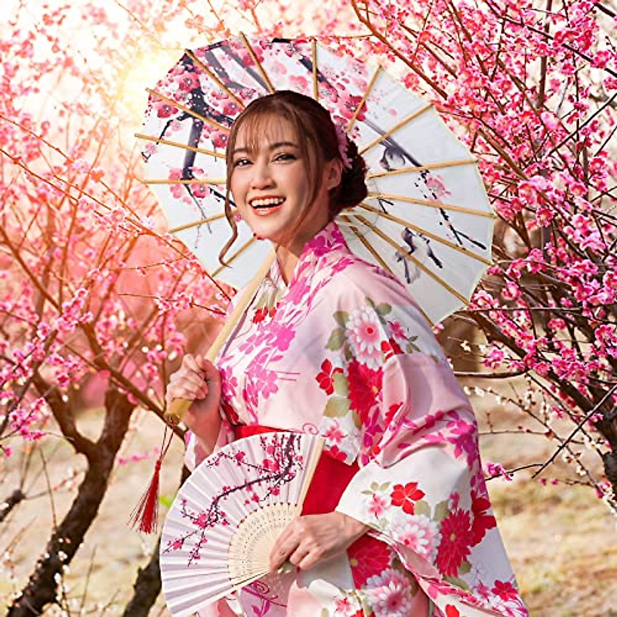 4Pcs Oiled Paper Umbrella Chinese Classical Plum Blossom Paper Umbrella Parasol Art Dance Japanese Umbrella for Wedding Decor (22 x 15 inches)