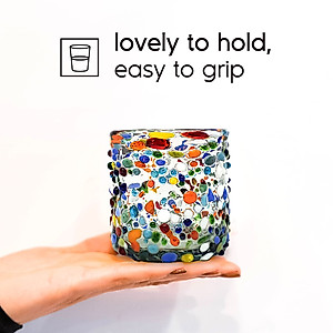 MexHandcraft Confetti Rocks 8 oz DOF Rocks Glasses, set of 6, Mexican Handmade Multicolor Glassware, Recycled Glass, Lead & Toxin Free (DOF Rocks)