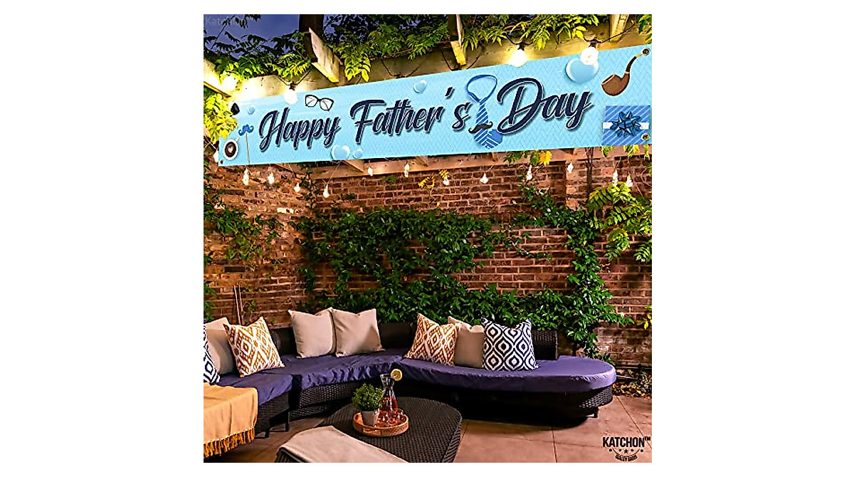 Happy Fathers Day Banner 120x20 Inch - Durable Yard Sign & Photo Backdrop