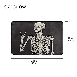 Baofu Skull Doormats Bathroom Floor Mat Rock and Roll Skeleton Lightweight Non-Slip Area Rugs Halloween Decorative Entrance Front Door Rug for Outdoor Garden Kitchen Bedroom 23.6" x15.7"