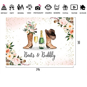 Lofaris Boots and Bubbly Bridal Shower Backdrop Western Country Wedding Background Champagne Bride to Be Engagement Party Decor Cake Table Banner 7x5ft