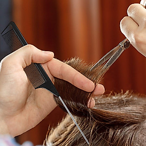 12 Pieces Hair Parting Comb Pin Tail Combs Fine-tooth Comb Rat Tail Combs Carbon Fiber and Stainless Steel Pintail Comb for Braids Hair Styling Beauty Tools (Black)