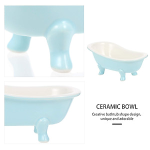 DOITOOL Ceramic Salad Bowl 200ml Cute Bathtub Shape Yogurt Ice Cream Bowl Pudding Cup Fruit Serving Dish Soap Holder for Home Kitchen (Blue)