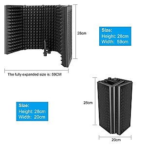 Aokeo Microphone Isolation Shield, Foldable Mic Shield with Triple Sound Insulation, Reflection Filter with 3/8" and 5/8" Mic Threaded Mount for Recording Studio, Podcasts, Singing, and Broadcasting