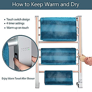 ELEGANTLIFE Electric Towel Warmer with Built-in Timer Auto Power Cutoff,Heavy Feet Steady Freestanding & Wall Mount Towel Warmers for Bathroom,8 Bars Heated Towel Rack Aluminum Oversized