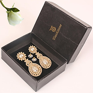Touchstone Indian Bollywood Beautifully Hand Finished Victorian Studded Look White Rhinestone Designer Jewelry Chandelier Earrings In Gold Tone For Women.