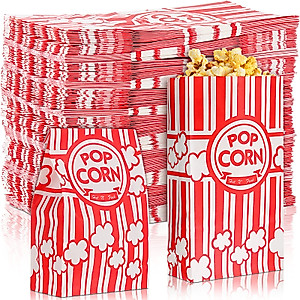 Movie Night Paper Popcorn Bags 2 oz Flat Bottom Popcorn Boxes Red and White Popcorn Container Disposable Popcorn Sleeve Large Popcorn Bucket for Retro Movie Themed Party Carnival Supplies (500 Pcs)