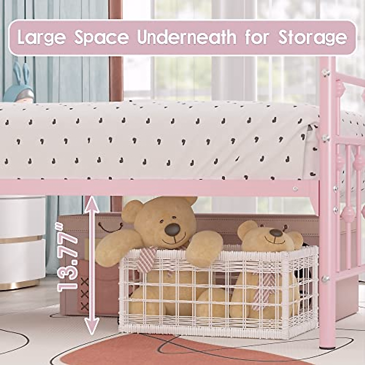 Weehom Pink Metal Bed Frame Twin Size with Headboard Mattress Foundation Support Heavy Duty Steel Slat No Box Spring Need for Girls