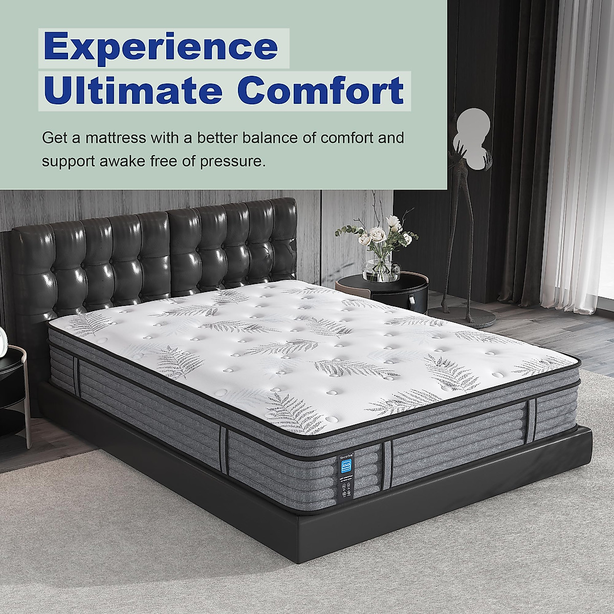 Slecofom 14 Inch Queen Size Mattress, Firm Queen Mattress in a Box,Memroy Foam Hybrid Mattress with Individually Pocket Coils Springs for Motion Isolation,Edge Support, Sleep Firm Feel/Fiberglass-Free