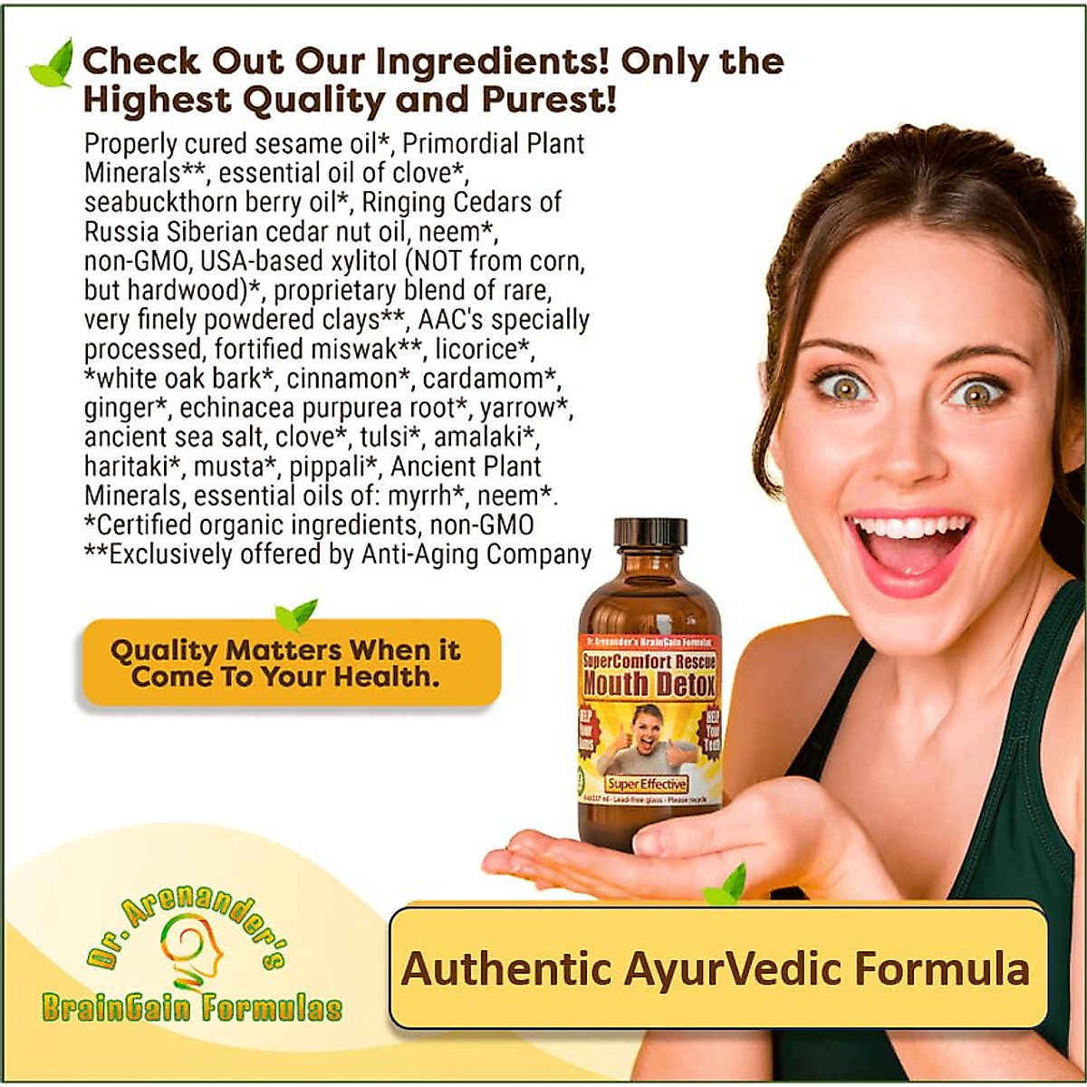 Gum Disease Help! Gum Recession Help! -Organic Mouth Detox & Oil Pulling - AyurVeda Formula - Helps Toothaches, Gingivitis, Pain, Root Canal, Bleeding, Sensitivity, Inflammation