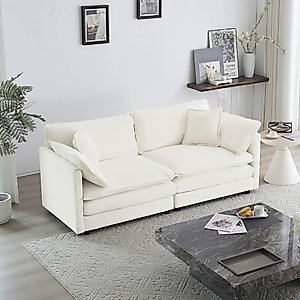 ANZEHOME 76.7" Loveseat Sofa Couch for Living Room, Modern Upholstered 2 Seat Sofa, Sectional Sofa Couch with 4 Toss Pillows, Deep Seat Loveseat for Apartment, Chenille Fabric - White