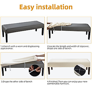 Fuloon Stretch Jacquard Dining Bench Cover - Anti-Dust Removable Bench Slipcover Washable Bench Seat Protector Cover for Living Room, Bedroom, Kitchen (Beige)