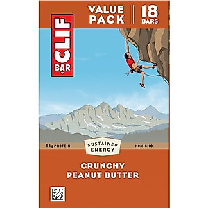 Clif Bar - Crunchy Peanut Butter - Made with Organic Oats - 11g Protein - Non-GMO - Plant Based - Energy Bars - 2.4 oz. (18 Pack)