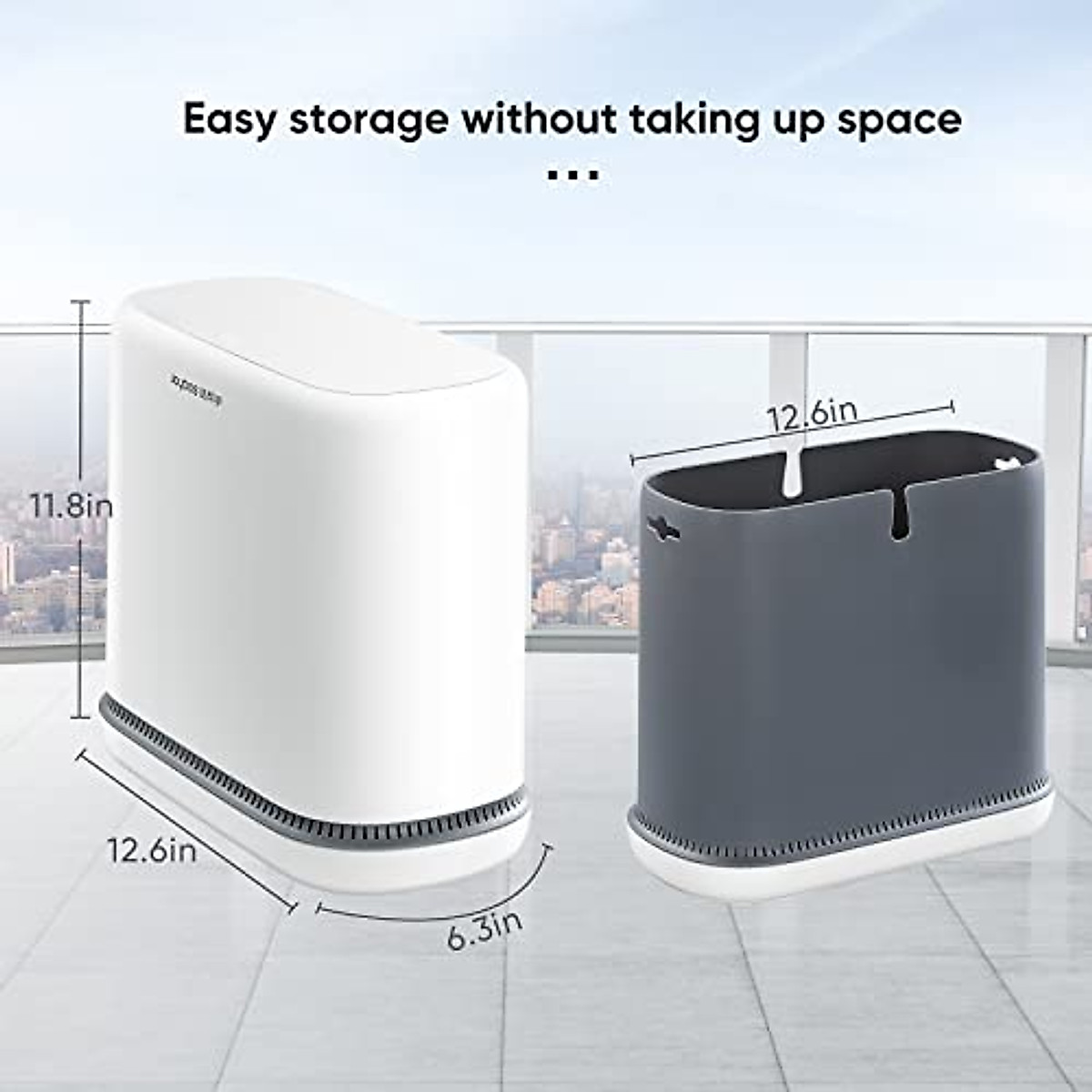 JOYBOS Adsorption Bathroom Trash Can with Lids,Kitchen Wastebasket with Press Type Lid,15L Dogproof Slim Plastic Narrow Garbage Can,4 Gallon Garbage Bin for Home,Office and Narrow Place