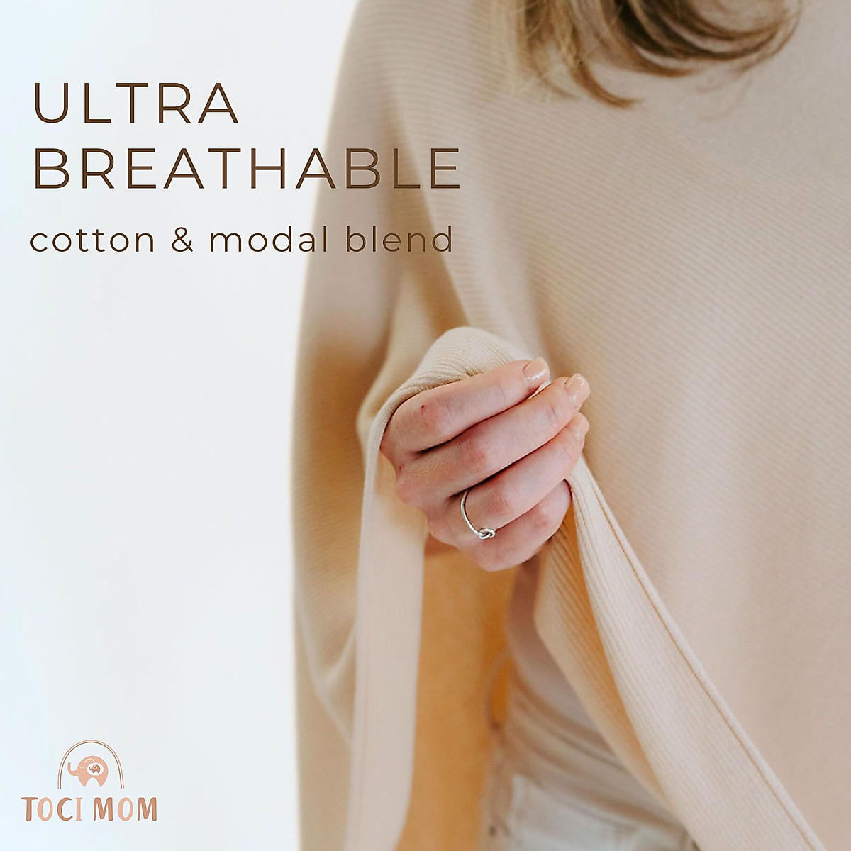 Toci Mom Nursing Cover for Breastfeeding, Full Coverage Breastfeeding Cover, Machine Washable, Breathable and Soft, Wide Neck with Stretch for Easy View, One-Size-Fits-All, Modal Knit (Cream)