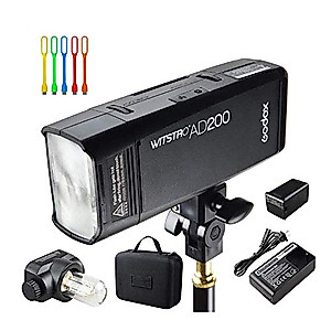 Godox AD200 200Ws 2.4G TTL Speedlite Flash Strobe 1/8000 HSS Monolight with 2900mAh Lithium Battery and Bare Bulb Flash Head to Provide 500 Full Power Flashes Recycle in 0.01-2.1 Second