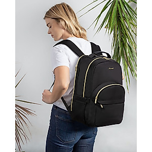 LOVEVOOK Laptop Backpack for Women, Travel Backpack Light Weight, Large Capacity Computer Backpack Purse for Work, Casual Daypack with USB Charging Hole, College Bookbag Fits 15.6 Inch, Black