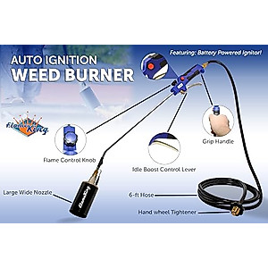 Flame King Propane Torch Kit Heavy Duty Weed Burner, 340,000 BTU with Battery Operated Igniter (Self Igniting), with 6 ft Hose Regulator Assembly