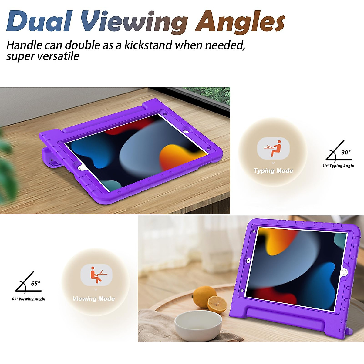 LTROP iPad Case for 9th/8th/7th Gen (2021/2020/2019), Purple, Portable Electronic Device Cover with Built-in Screen Protector, Shockproof Handle Stand, Compatible with 10.2-inch iPad