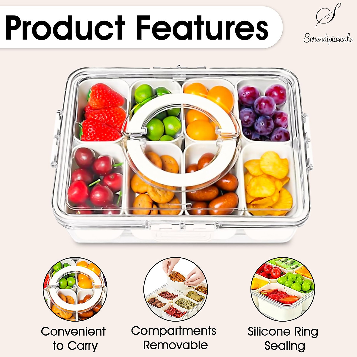 Big Snackle Box Charcuterie Container - Food Grade Portable Snack Box for Travel, Beach, and Car - Snack Shield Lock, Snap-On Tray, and Snack Storage for Charcuterie and More.