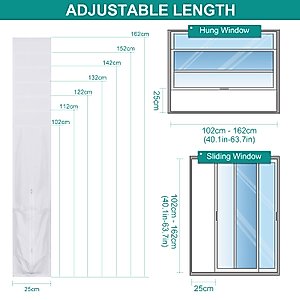 Brosyda Portable AC Window Kit, Air Conditioner Window Vent Kit, 9.8"(W) x 40"~63"(L) Adjustable,Waterproof No Drilling, Easy to Install Window Seal for Portable AC Unit