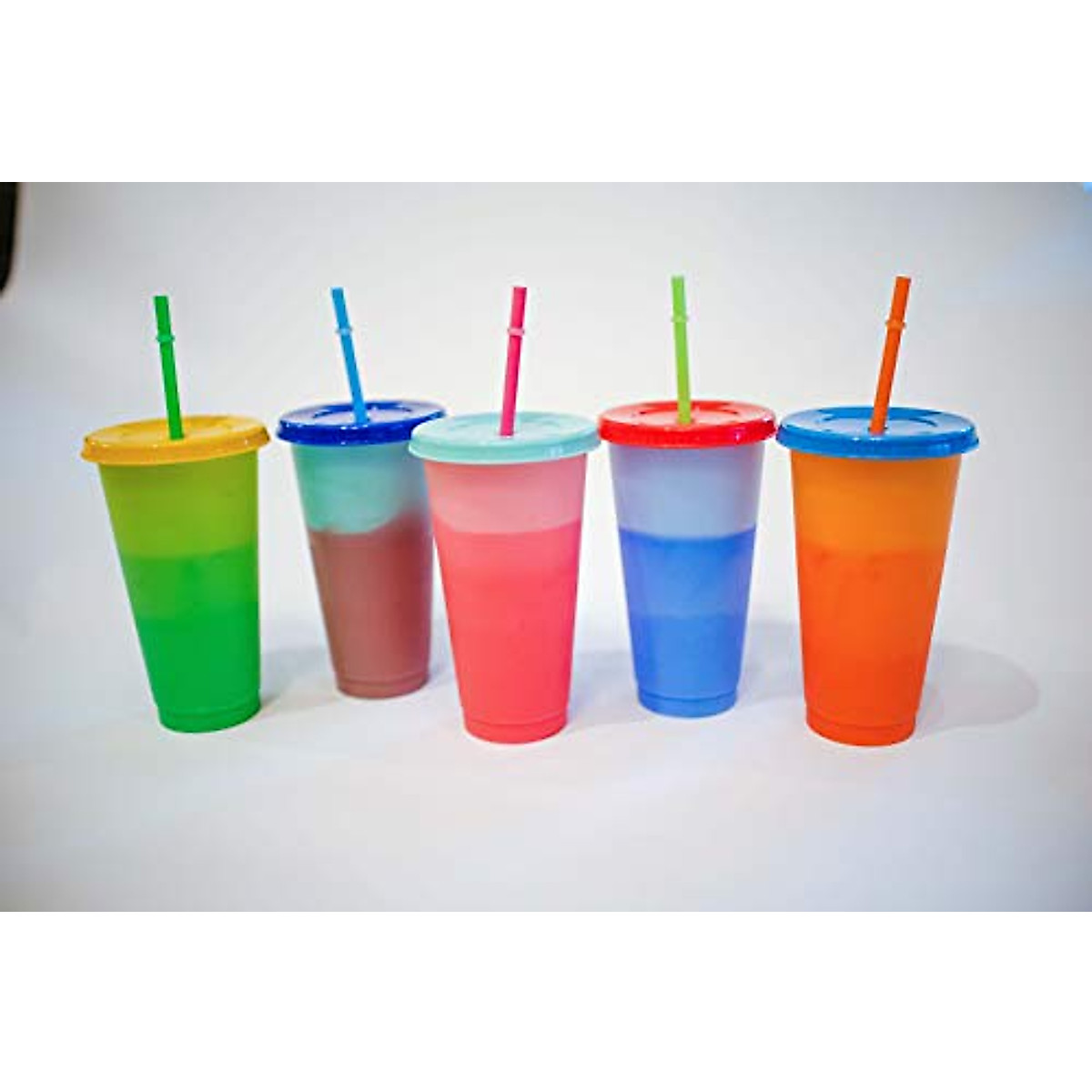 Color Changing Cups: 24oz Cold Cups - 5 Reusable Cups, Lids and Straws - Stocking Stuffers - Christmas Present, Set of 5, …