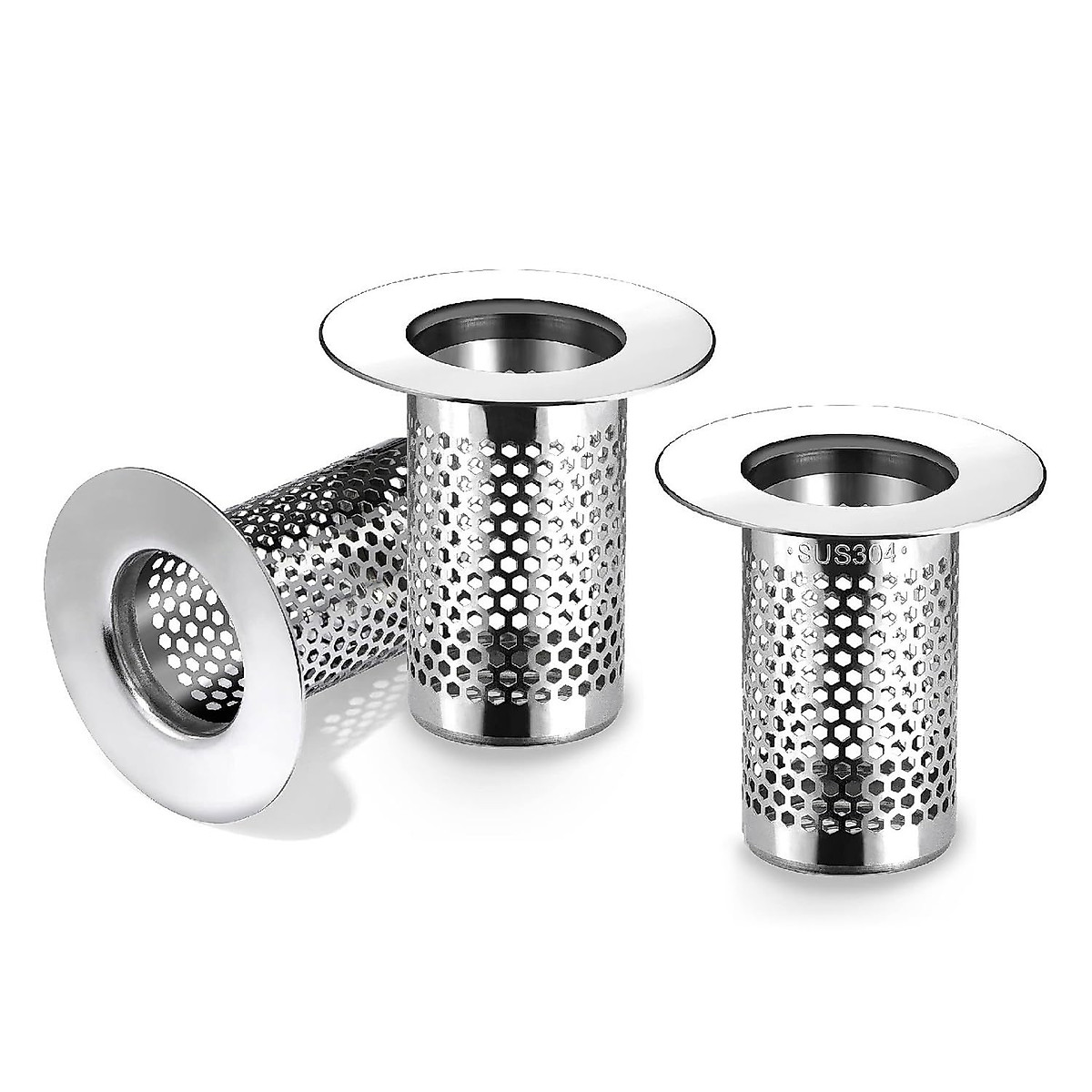 Bathroom Sink Strainer, Bathtub Lavatory Sink Drain Strainer Hair Catcher for Laundry Utility RV Sink, Stainless Steel Drain Cover. Fit Hole Size from 1.25"-1.60", Depth Than 1.97",3 Pack (1.1")