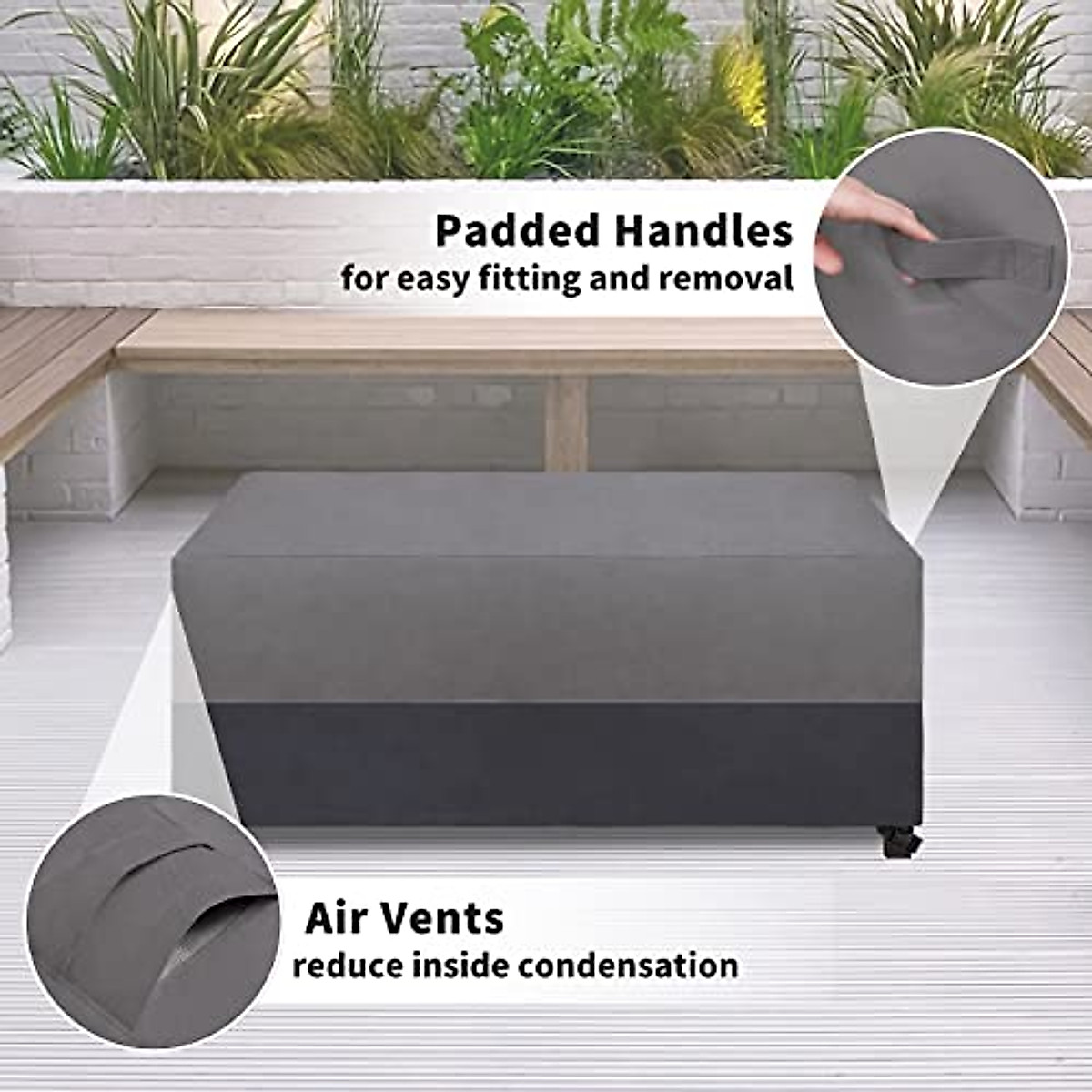 Easy-Going Patio Coffee Table Cover Small Outdoor Rectangular Table Cover, UV Resistant Waterproof Patio Furniture Cover (48" Lx28 Wx16 H, Gray/Dark Gray)