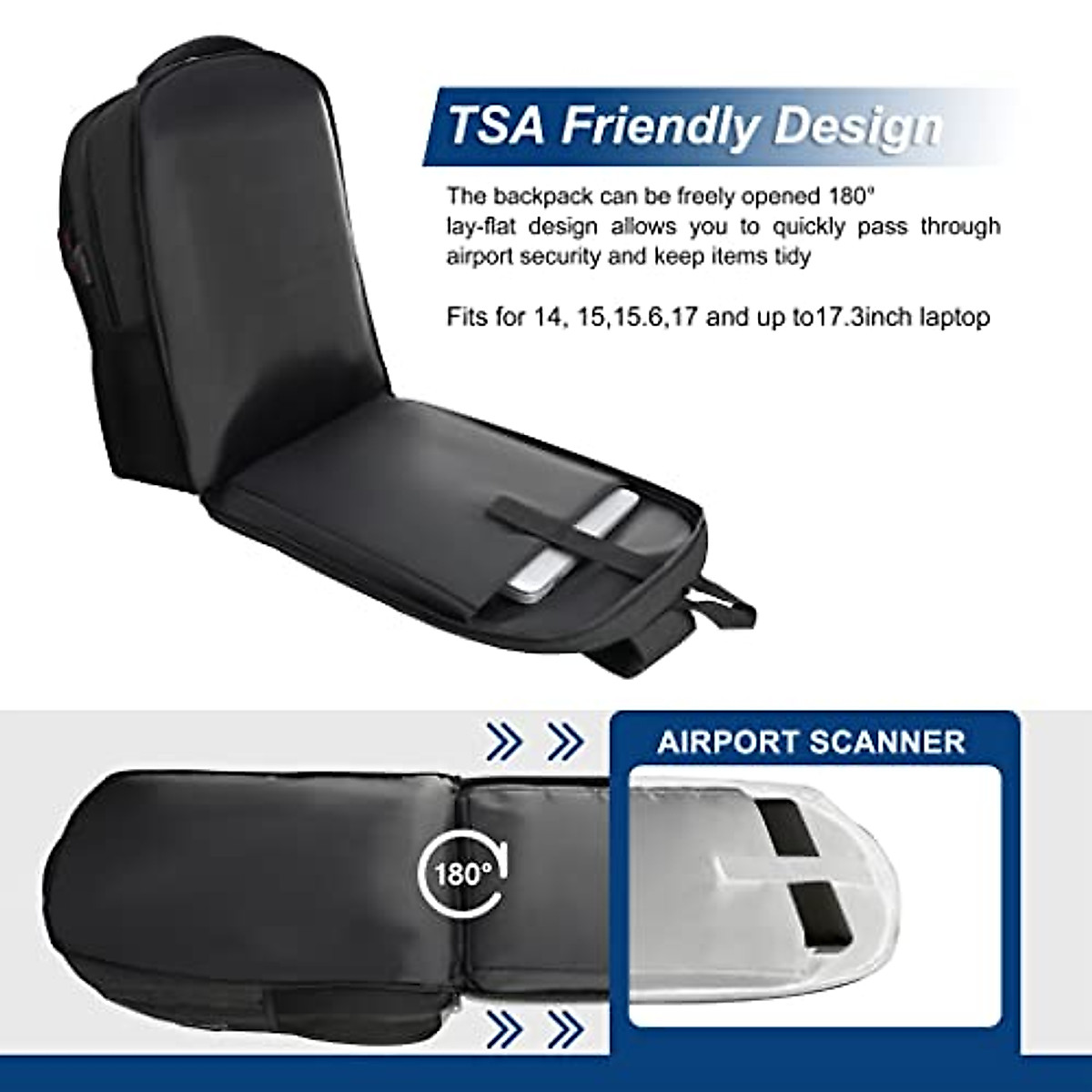 Extra Large Laptop Backpack, Anti Theft Travel Laptop Backpack, Durable 17.3 Inch Water Resistant TSA Business Computer Backpack with USB Charging Port, AREYTECO College School Students Backbag, Black