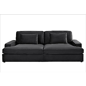 US Pride Furniture Sleek Velvet Sleeper Sofa Bed Couch with Luxurious Design, Stylish Focal Point for Elegant Living Spaces and Cozy Lounging with 2 Accent Pillows, Black