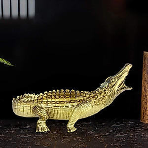 BRASSTAR Brass Crocodile Statue 9.8”(H) Egyptian Oriental Sculpture Home Garden Ornament Handcraft Alligator Gift Collection PTZY013