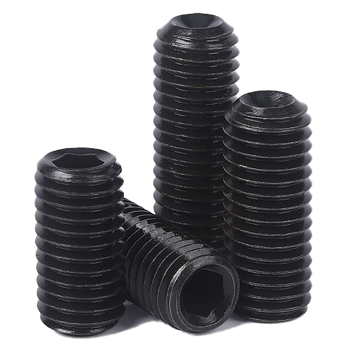 M3-0.5 x 4mm Black Hex Socket Set Grub Screws,Headless Cup Point,Flat Point Grub Bolt,Internal Hex Drive,Alloy Steel,12.9 Class Carbon Steel，External Thread 100 Pcs