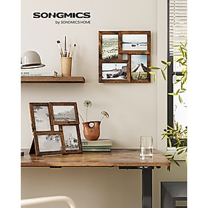 SONGMICS 4x6 Collage Picture Frames, Family Photo Collage Frame Set of 4 for Wall Decor, Glass Front, Wall Hanging or Tabletop, Rustic Brown