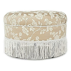 Jennifer Taylor Home Yolanda Collection Traditional Modern Cotton Blend Hand Tufted With Cord and Fringe Round Ottoman, Neutral 24" x 14"