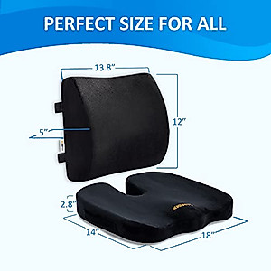 SAIREIDER Seat Cushion and Lumbar Support Pillow for Office Chair, Memory Foam Car Seat Chair Cushions Back Support Pillows, Help Relieve Pain of Back, Lumbar, Tailbone and Sciatic Nerve（Black）