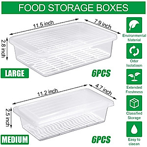Meanplan Food Storage Containers for Fridge Plastic refrigerator Organizers with Removable Drain Plate and Lid Stackable Produce Containers to Keep Fruits, Vegetables, Meat (12 Packs)