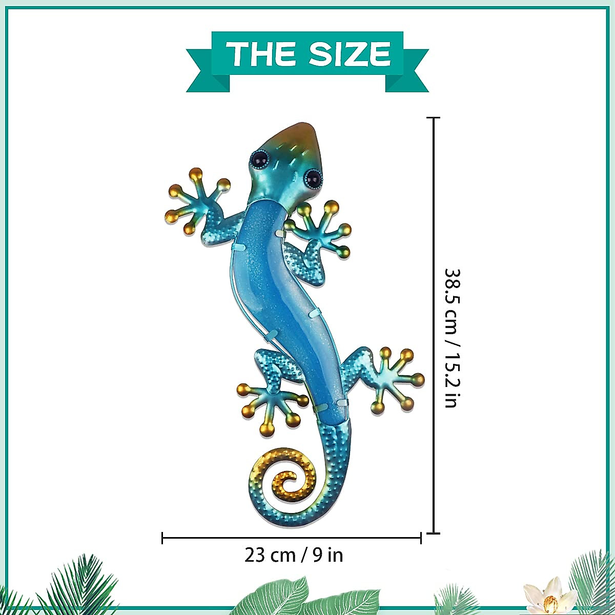 Songjum Metal Gecko Outdoor Decor, 15 Inch Metal Gecko Wall Decoration, Large Hanging Lizard Wall Decor Art Sculpture for Home Bedroom Yard Fence Kitchen (blue)