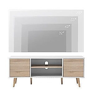 WAMPAT Mid Century Modern TV Stand for TVs up to 60 inches, Wood TV Console Media Cabinet with Storage, Entertainment Center for Living Room Bedroom, White and Oak, 53 inch