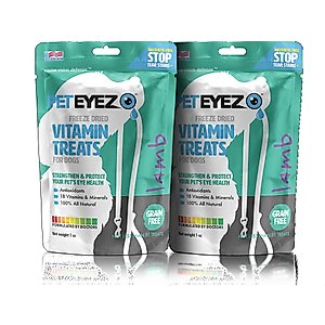Pet Eyez-Dog Tear Stain Remover - Tear Stain Remover for Dogs - Dog Eye Care -Dog Treats with Astaxanthin, Blueberry Fruit Powder, Lutein, Grain Free, All-Natural Protein (Lamb-2 Pack)