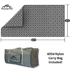 Mountain Mat Premium RV Patio Mat Size 8' x 16' Made from Recycled Plastic for Camping - Thick 5 mm Heavy Duty, Waterproof, Reversible Rugs Recycled Polypropylene (8' x 16', Black)