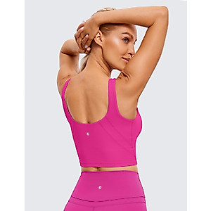 CRZ YOGA Butterluxe Womens High Neck Longline Sports Bra - U Back Padded Crop Workout Tank Top with Built in Pads Hibiscus Purple Medium