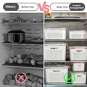 EsOfficce 4 PCS Vegetable Fruit Storage Containers for Fridge, Takeout Food Storage Containers with Removable Colander, Dishwasher Safe Produce Saver Container, Keep Fruit Vegetable Fresh Longer