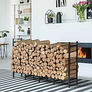 ETELI Firewood Rack Outdoor with Cover 5 ft Heavy Duty Wood Log Rack Holders Waterproof Indoor Firewood Storage for Fireplace, Black